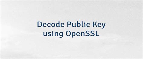 Decode Public Key Using Openssl Lindevs