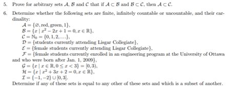 Solved 5 Prove For Arbitrary Sets A B And C That If A C B
