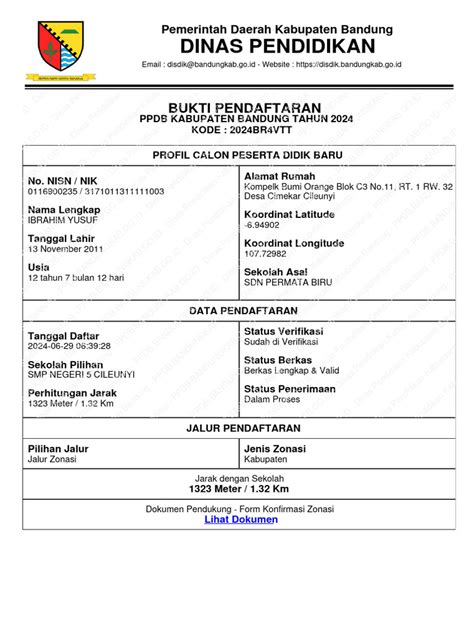 Bukti Pendaftaran Ppdb Tahun 2024 An Ibrahim Yusuf 0116900235 Pdf