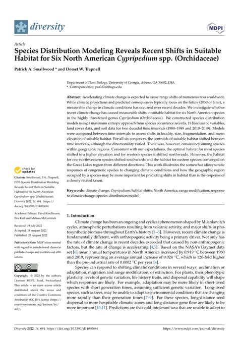 Pdf Species Distribution Modeling Reveals Recent Shifts In Suitable Habitat For Six North