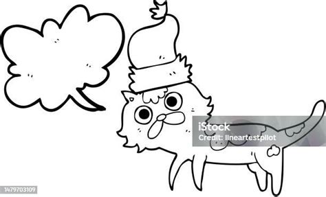 크리스마스 모자를 쓰고 자유형 그린 연설 거품 만화 고양이 귀여운에 대한 스톡 벡터 아트 및 기타 이미지 귀여운 기이함 낙서 드로잉 Istock