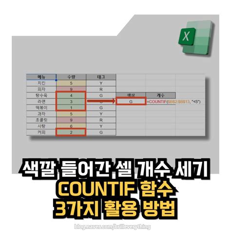 엑셀 색깔 카운트 함수 개수 세기 3가지 방법 Ft Countif 네이버 블로그