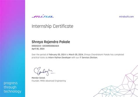 Shreya Pokale On Linkedin Internshipcompletion Pythondeveloper Miraengineering