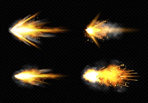 Gun Flashes With Fire And Smoke Pistol Shots Set Stock Illustration