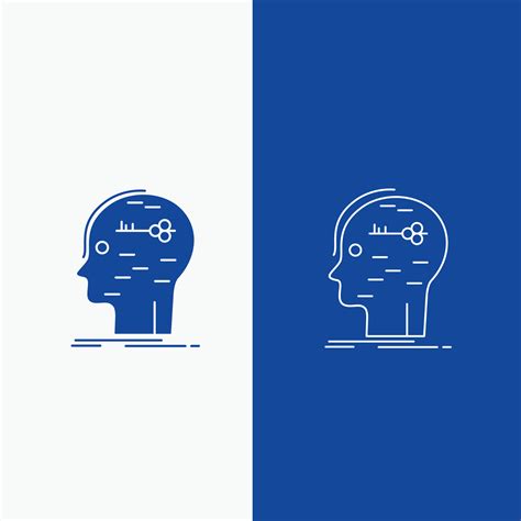 brain hack hacking key mind line and glyph web button in blue color