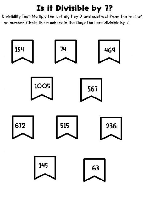 Divisible By 7 Worksheet Divisibility Rules Sped Math Classful