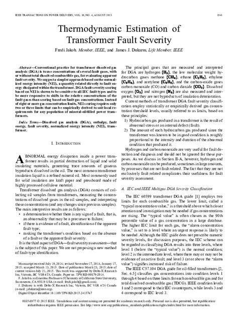 Pdf Thermodynamic Estimation Of Transformer Fault Severity