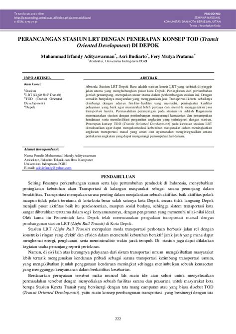 Pdf Perancangan Stasiun Lrt Dengan Penerapan Konsep Tod Transit Oriented Development Di Depok