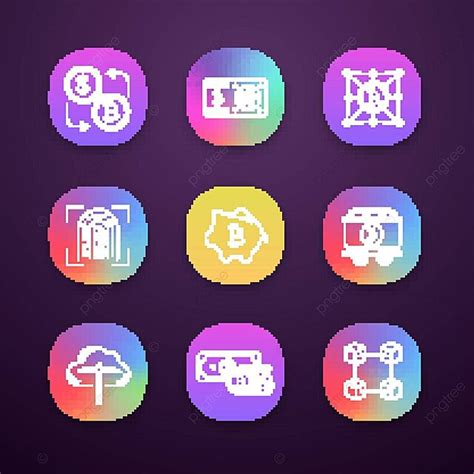 Bitcoin Cryptocurrency App Icons Set Money Interface Online Vector