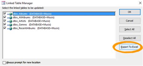 How To Export A List Of Linked Tables From Access To Excel