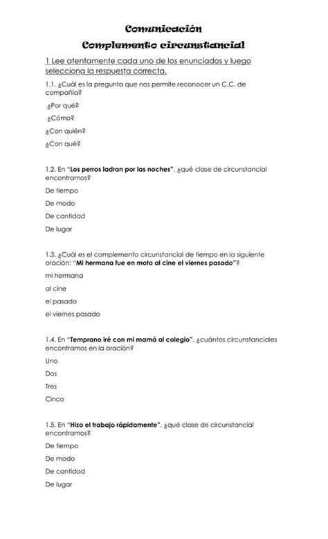 Complemento Circunstancial Interactive Exercise Interactive Worksheets Exercise