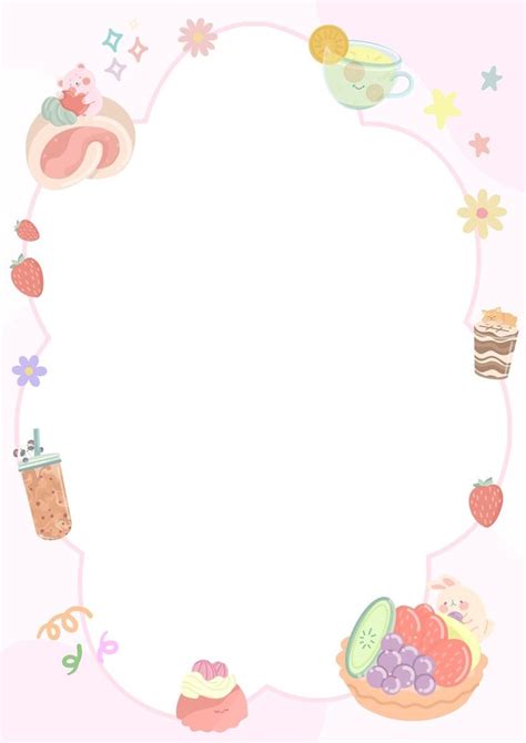 สีชมพู พาสเทล น่ารัก ภาพประกอบขนมหวาน ขอบหน้ากระดาษลายเก๋ๆ Template On Canva Art Canvas