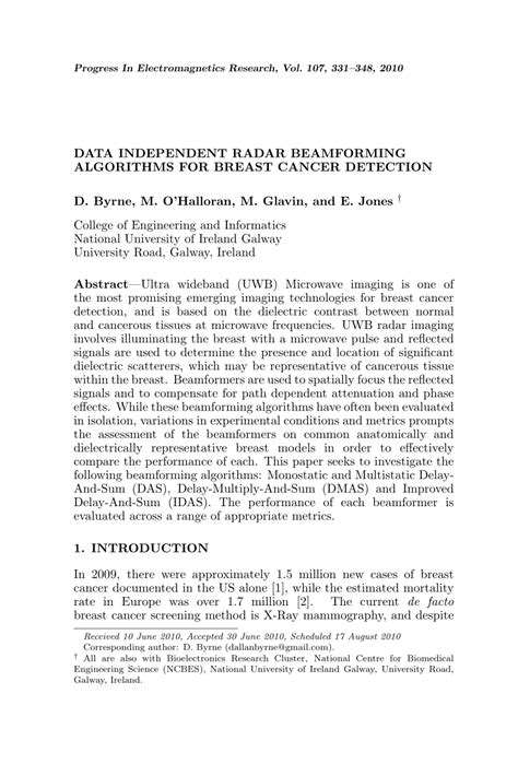 Pdf Data Independent Radar Beamforming Algorithms For Breast Cancer Detection