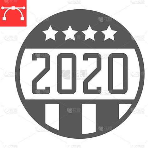 投票徽章2020字形图标，选举和民主，投票按钮符号矢量图形，可编辑笔触固体图标，eps 10。