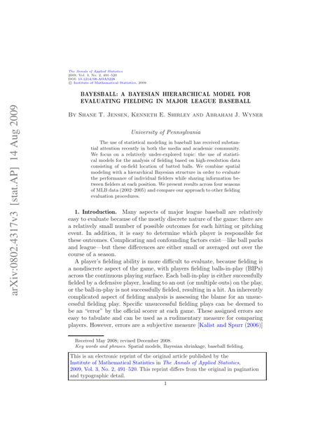 Pdf Bayesball A Bayesian Hierarchical Model For Evaluating Fielding In Major League Baseball