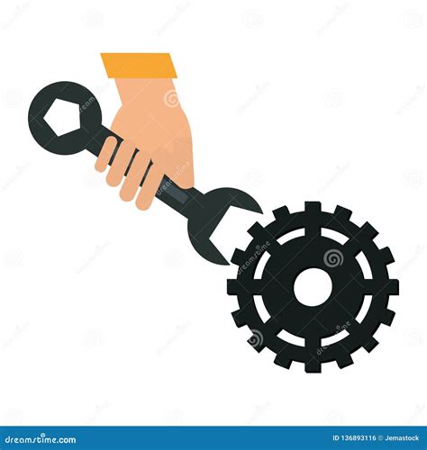 hand fixing gear with wrench stock vector illustration of instrument sign 136893116