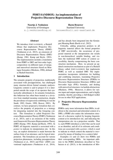 Pdf Pdrt Sandbox An Implementation Of Projective Discourse Representation Theory