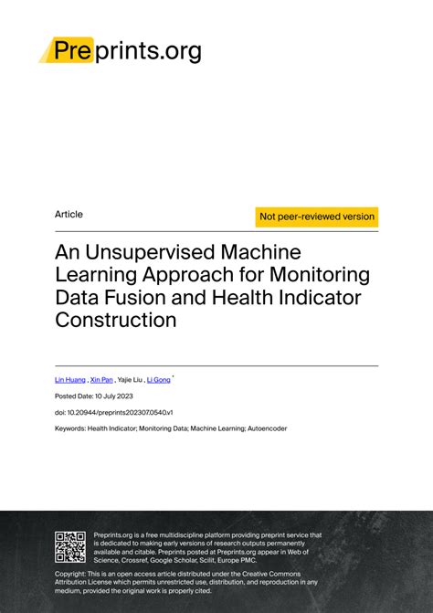 Pdf An Unsupervised Machine Learning Approach For Monitoring Data