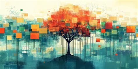 Abstract Tree Artwork With Colorful Data Blocks Representing Big Data