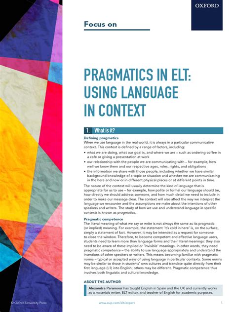 Using Pragmatics In Elt Focus Paper Pdf Learning English Language