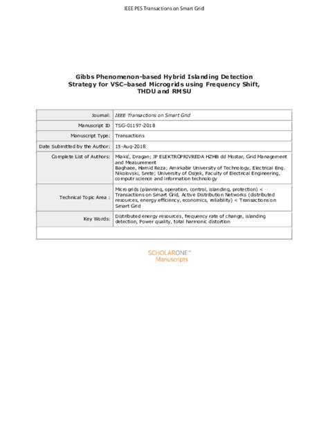 pdf gibbs phenomenon based hybrid islanding detection strategy for vsc based microgrids using