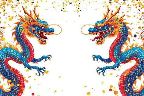이중 중국 드래곤 배경 벽지 프리미엄 벡터