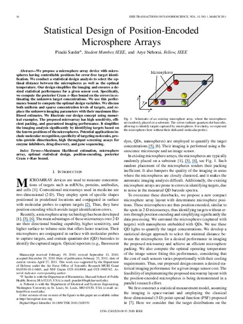 Pdf Statistical Design Of A 3d Microarray With Position Encoded Microspheres