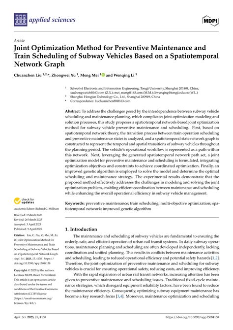 Pdf Joint Optimization Method For Preventive Maintenance And Train Scheduling Of Subway