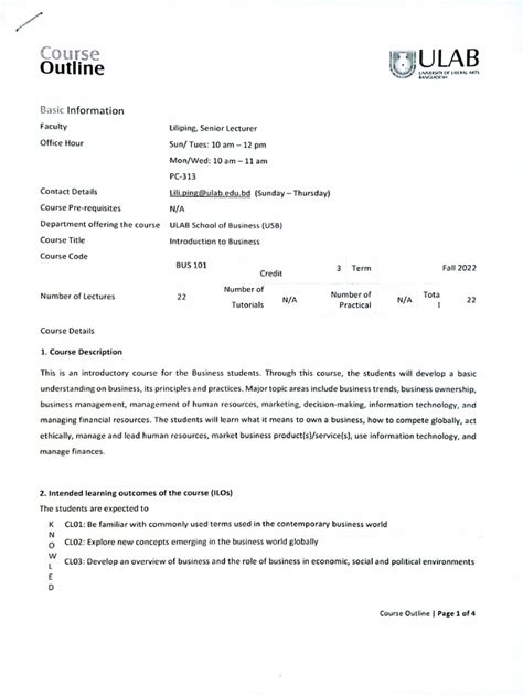 Bba Course Outline Ulab Pdf
