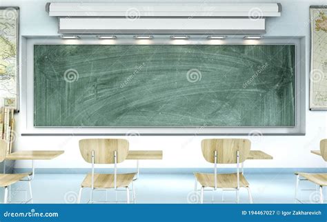 Modern Classroom With Large Panoramic Windows And White Desks Bright