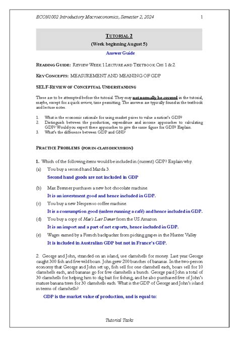 Tutorial Week 2 Answers Answer Guide R EADING G UIDE R EVIEW W EEK 1 LECTURE AND T EXTBOOK