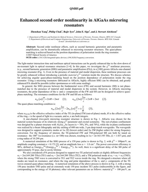 Pdf Enhanced Second Order Nonlinearity In Algaas Microring Resonators