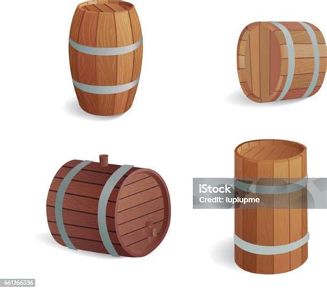 나무 통 빈티지 올드 스타일 오크 스토리지 컨테이너 및 발효 증 류 화물 갈색 고립 된 복고풍 액체 음료 개체 드럼 라 거 벡터 일러스트 레이 션 갈색에 대한 스톡 벡터