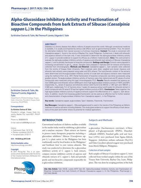 Journal Alpha Glucosidase Inhibitory Activity And Fractionation Of