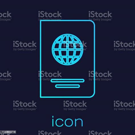 파란색 배경에 고립 된 생체 인식 데이터 라인 아이콘 청록색 여권 식별 문서 벡터 일러스트 관광에 대한 스톡 벡터 아트 및 기타