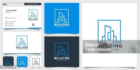 새로운 개념의 라인 아트 스타일과 명함 디자인 템플릿 건물 건설 부동산 새로운 개념 프리미엄 벡터가 있는 건물 기호 개념에 대한 스톡 벡터 아트 및 기타 이미지 Istock