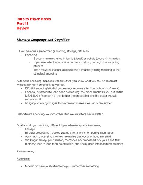Intro To Psych Notes Google Docs Intro To Psych Notes Part Review Memory Language