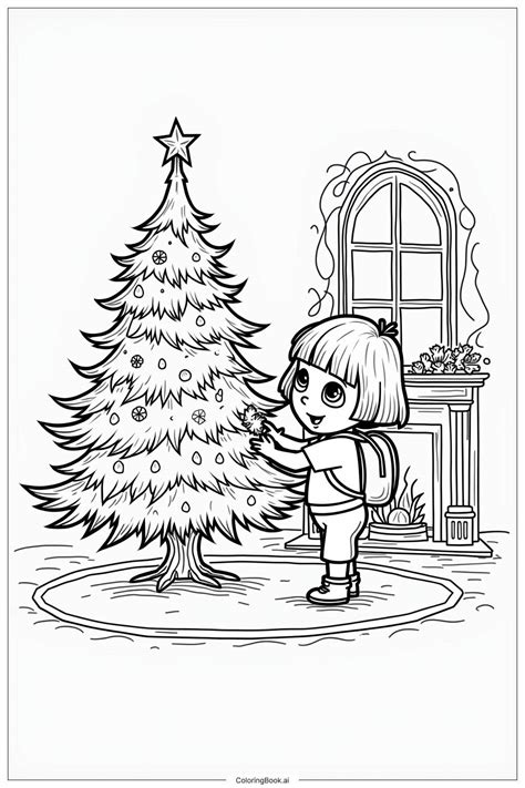 도라 크리스마스 트리 모험 색칠하기 페이지 무료 Pdfandpng 인쇄 가능
