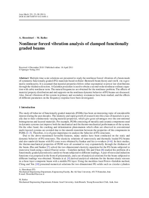 Pdf Nonlinear Forced Vibration Analysis Of Clamped Functionally Graded Beams