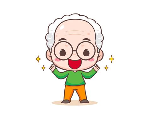 Cute Grandfather Or Old Man Cartoon Character Strong Grandpa With
