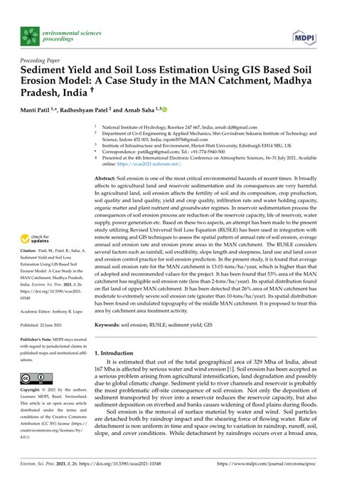 Pdf Sediment Yield And Soil Loss Estimation Using Gis Based Soil Erosion Model A Case Study