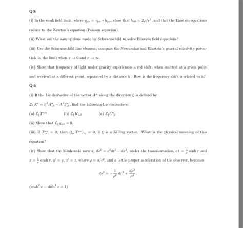 Solved Q3 I In The Weak Field Limit Where Qu Tu Show