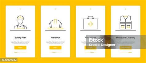 아이콘이 있는 모바일 앱 페이지 화면을 켜는 작업 안전 개념 Ux Ui 디자인 템플릿 벡터 일러스트레이션 건강관리와 의술에 대한 스톡 벡터 아트 및 기타 이미지 Istock