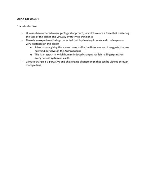 Geog 207 Week 1 Lecture 1 Notes Geog 207 Week 1 1 Introduction Humans Have Entered A New