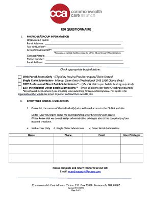 Fillable Online EDI Questionnaire Fax Email Print PdfFiller