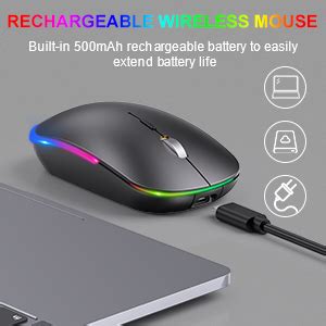 WisFox Bluetooth Mouse Modes Rechargeable Bluetooth USB Wireless Mouse Portable
