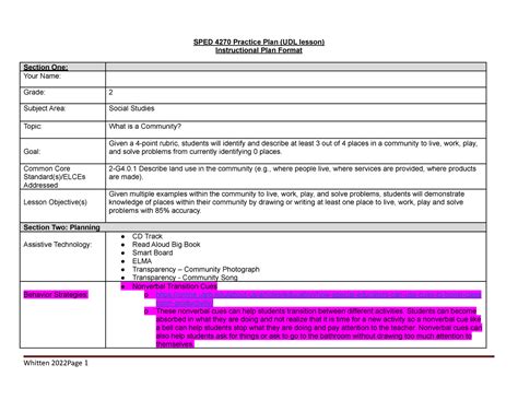 Udl Lesson Plan Final Edit Educational Assessment Rea