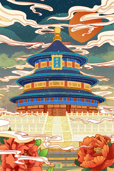 山西晋祠圣母殿插画 山西晋祠圣母殿插画图片 包图网