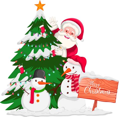 Festive Christmas Scene With Santa Snowmen And Decorated Tree