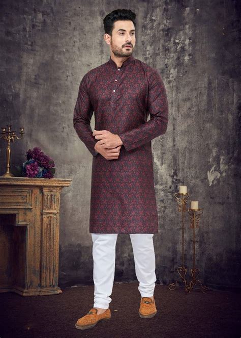 Cotton Maroon Men Kurta Pajama Outluk 4184619